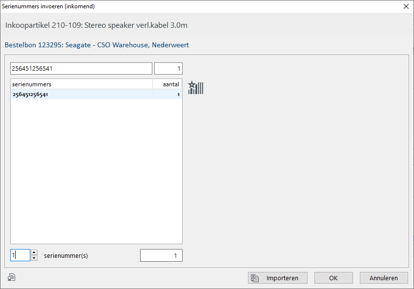 Serienummers Order Direct